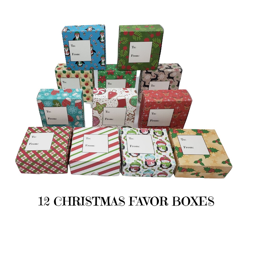 12 PACK Festive Holiday Treat Boxes, No Glue Simple Fold and Fill Boxes ...