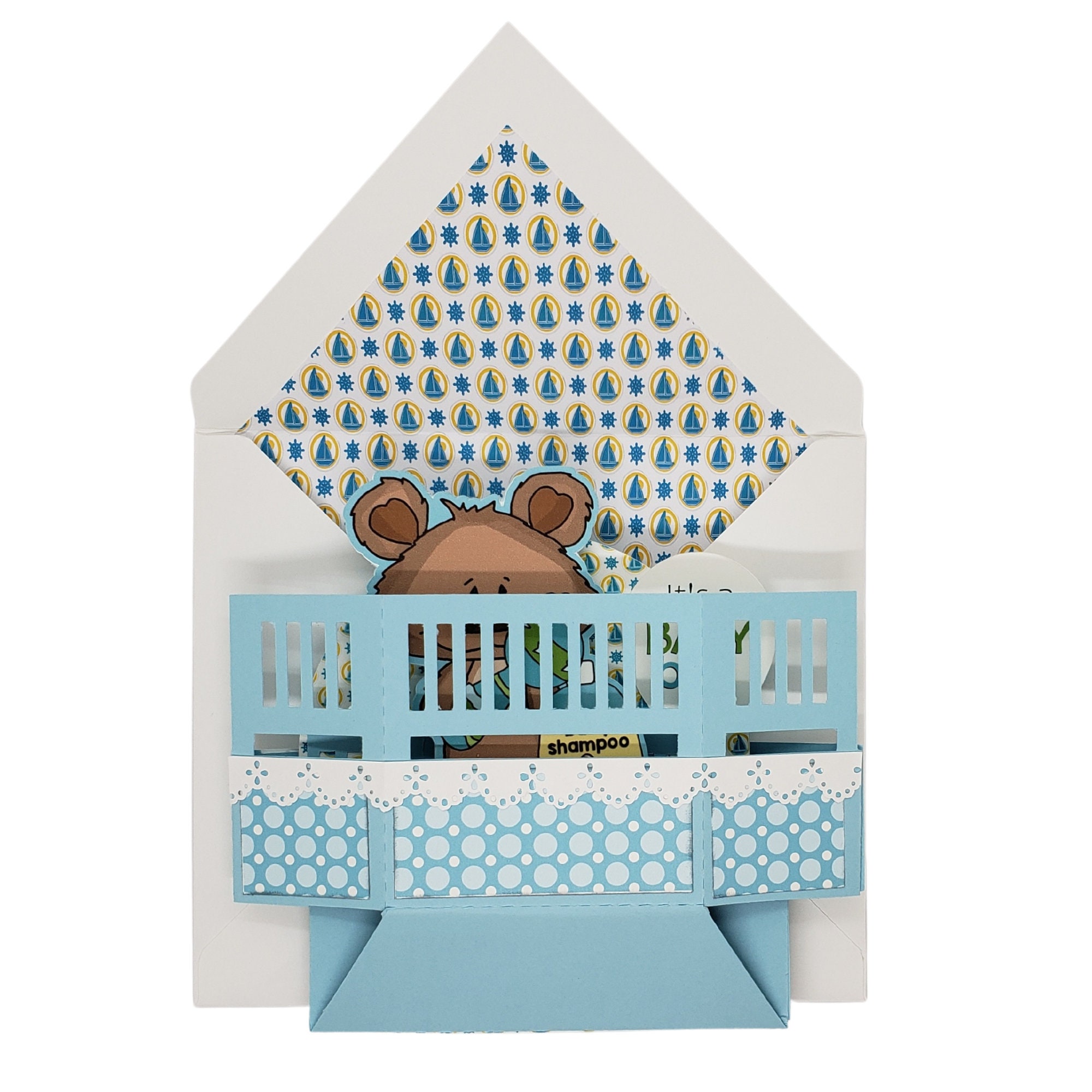 BABY CRIB CARD Boy | It's A Boy | Cute Bear Welcome Baby Card | 5.75" X ...