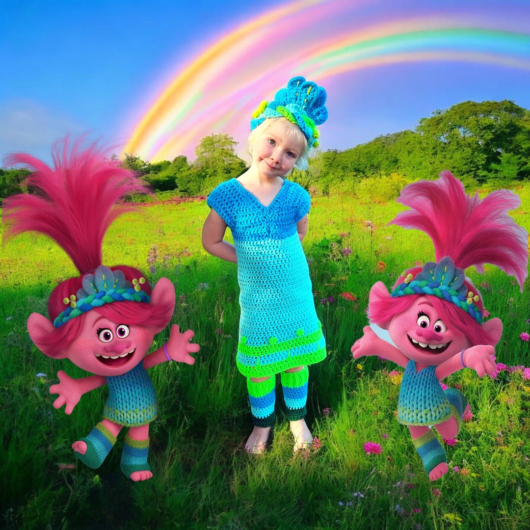 Princess Poppy Troll Outfit Dress and Leg Warmers- Halloween Costume ...