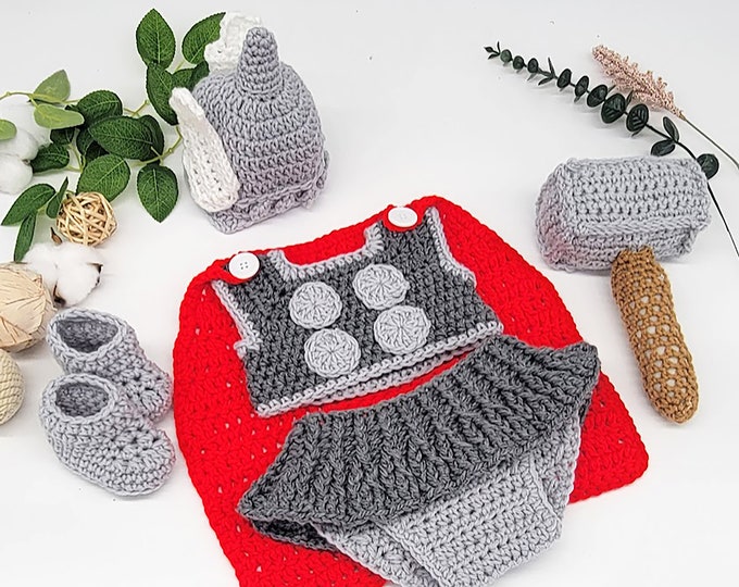 Thor Baby Costume (0-24 Month) - Crochet Newborn God of Thunder Photo ...