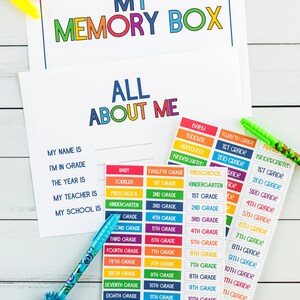 School Memory Box Printables, DIY Memory Box Kit, Filing System, Schoolwork Keepsake Box Labels ...