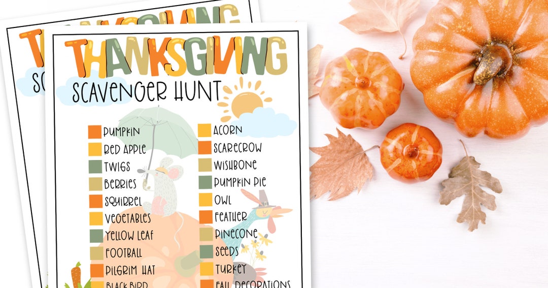 Thanksgiving Scavenger Hunt for Kids, Outdoor Thanksgiving Scavenger ...