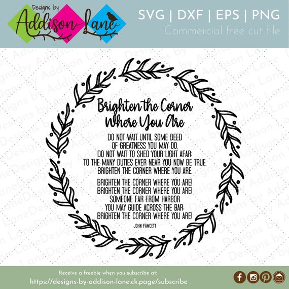 Brighten the Corner Where You Are SVG Hymn SVG Brighten - Etsy