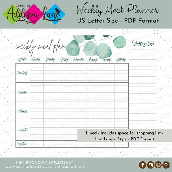 Farmhouse Weekly Meal Planner Printable Weekly Menu Planner | Etsy