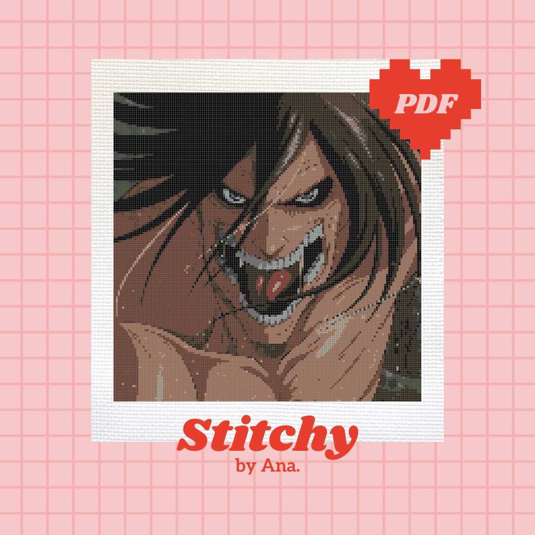 Eren Jaeger Attack of Titan PDF Cross Stitch Pattern 13 COLORS | Etsy