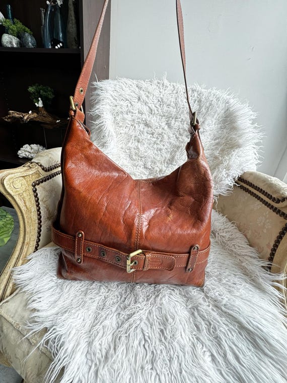 Extra Large Vintage cabas bag Hand made brown leather… - Gem