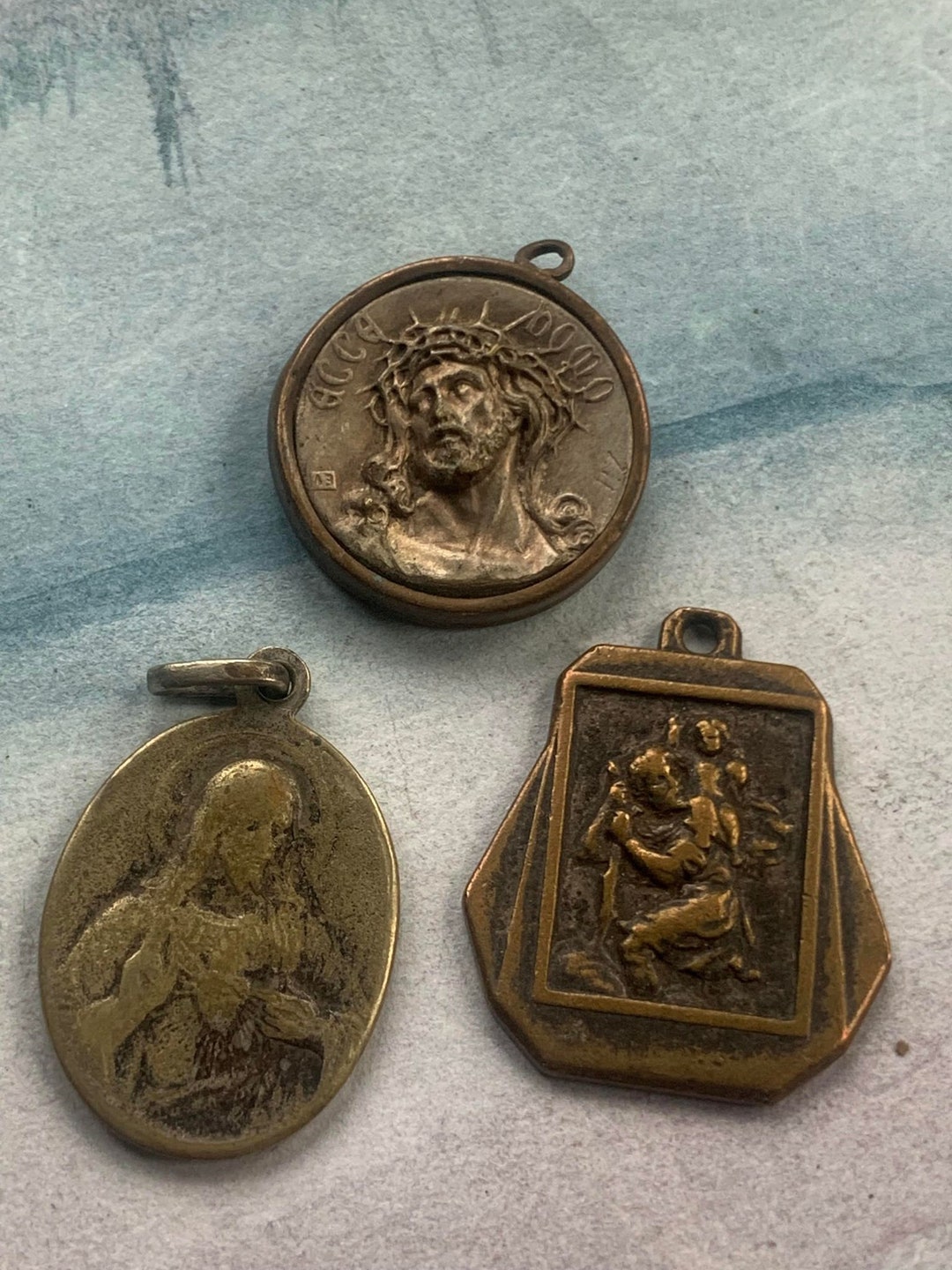 Rare French Antique Century Bronze Religious Medal Gothic St Christoph ...