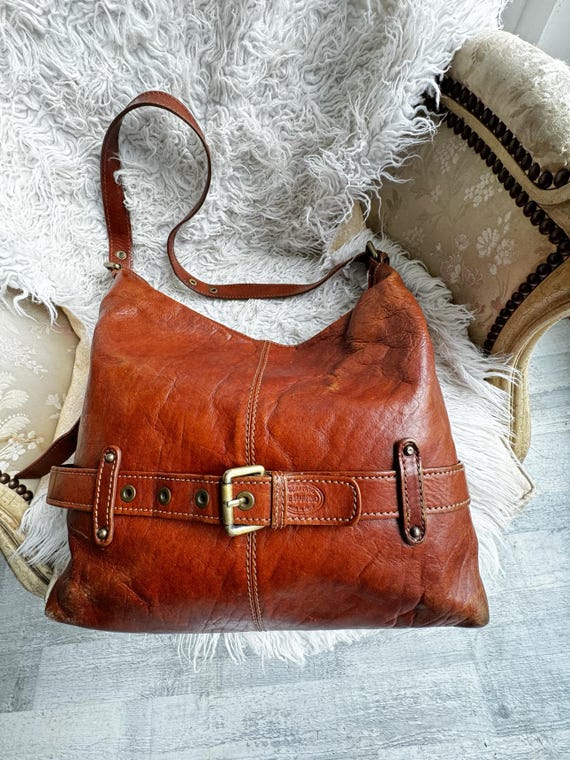 Extra Large Vintage cabas bag Hand made brown leather… - Gem