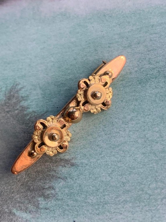 french antique 18k yellow solid gold brooch twin flo… - Gem