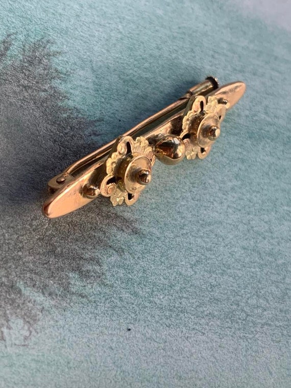 french antique 18k yellow solid gold brooch twin flo… - Gem