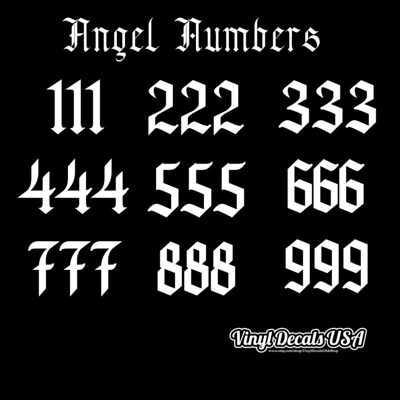 Angel Numbers Vinyl Decal Angel Number Sticker Old English - Etsy