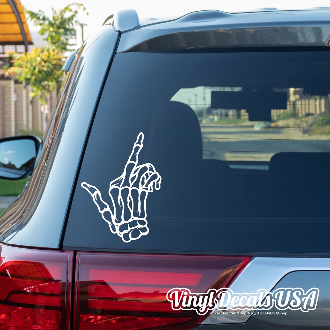 Skeleton Hand Gesture Decal | Middle Finger Car Decal | Funny Window ...