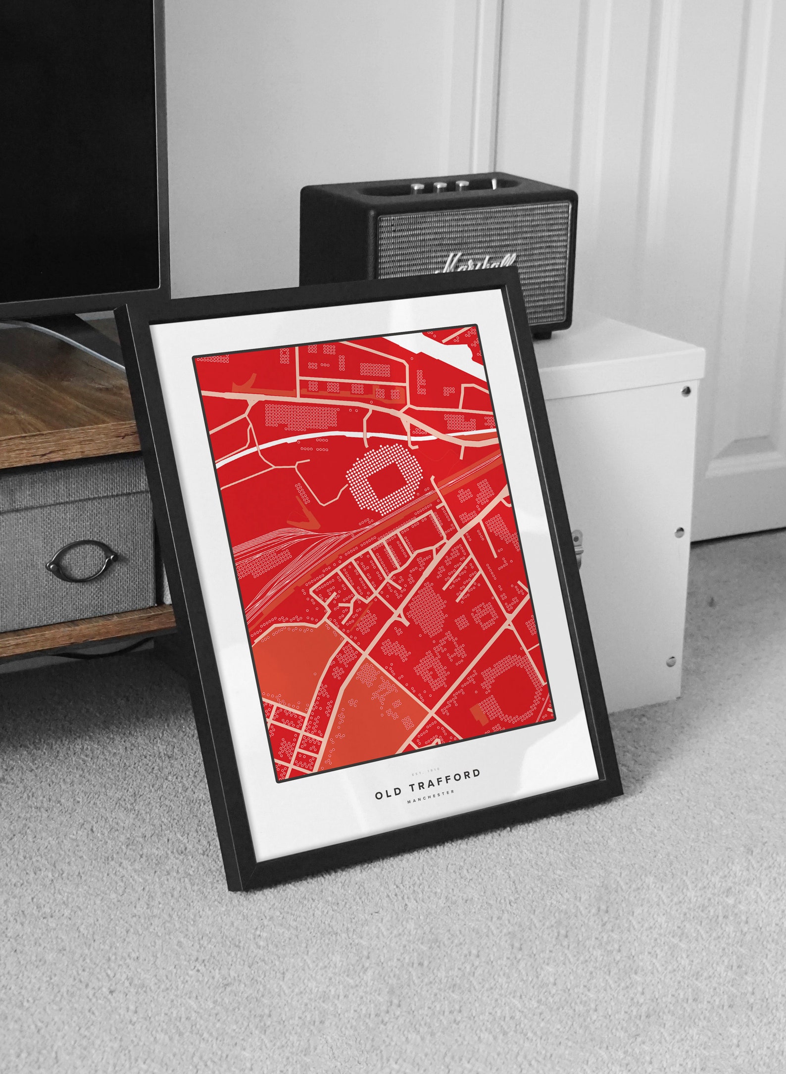 Old Trafford Stadium Dotted Map - Manchester United Football Poster ...