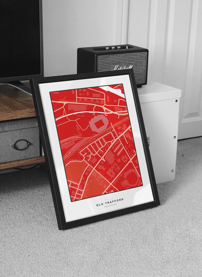Old Trafford Stadium Dotted Map - Manchester United Football Poster ...