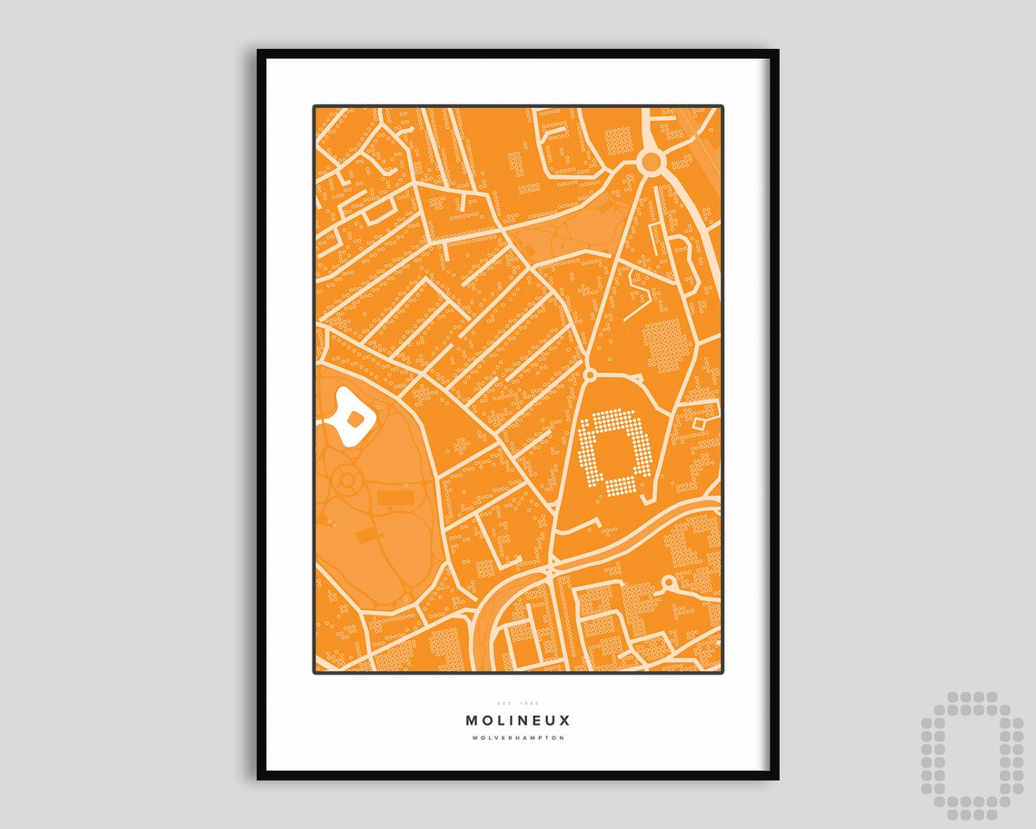 Molineux Stadium Dotted Map Wolverhampton Wanderers Football Poster ...