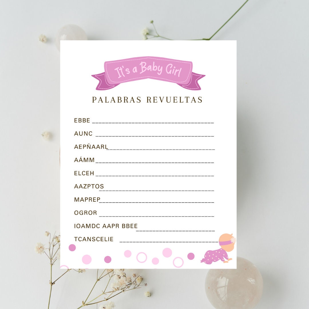 Spanish Baby Shower Game - Word Scramble - Juego De Palabras Para Baby ...