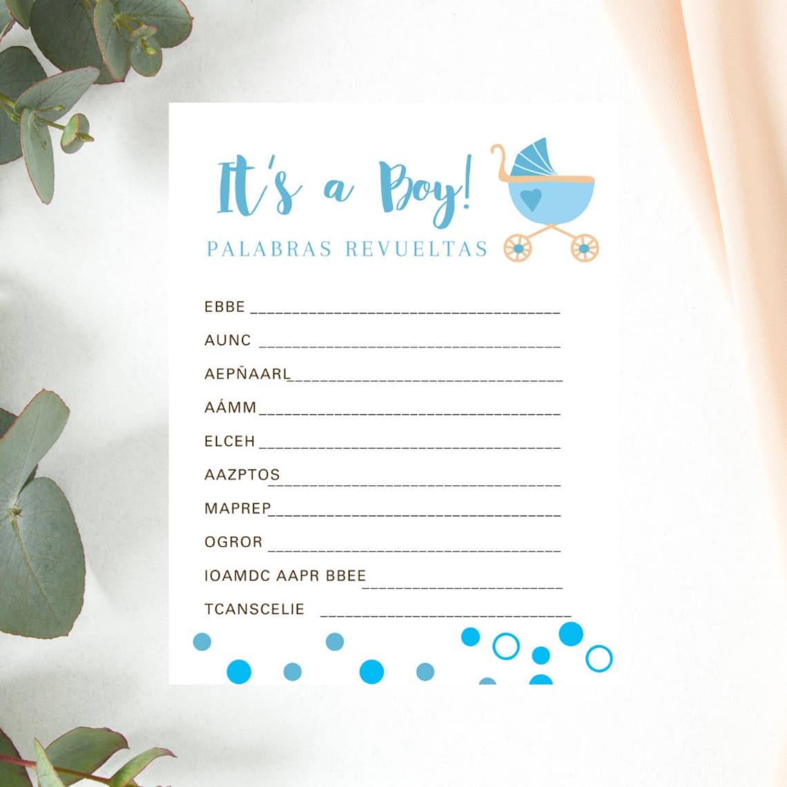 Spanish Baby Shower Game - Word Scramble - Juego De Palabras Para Baby ...