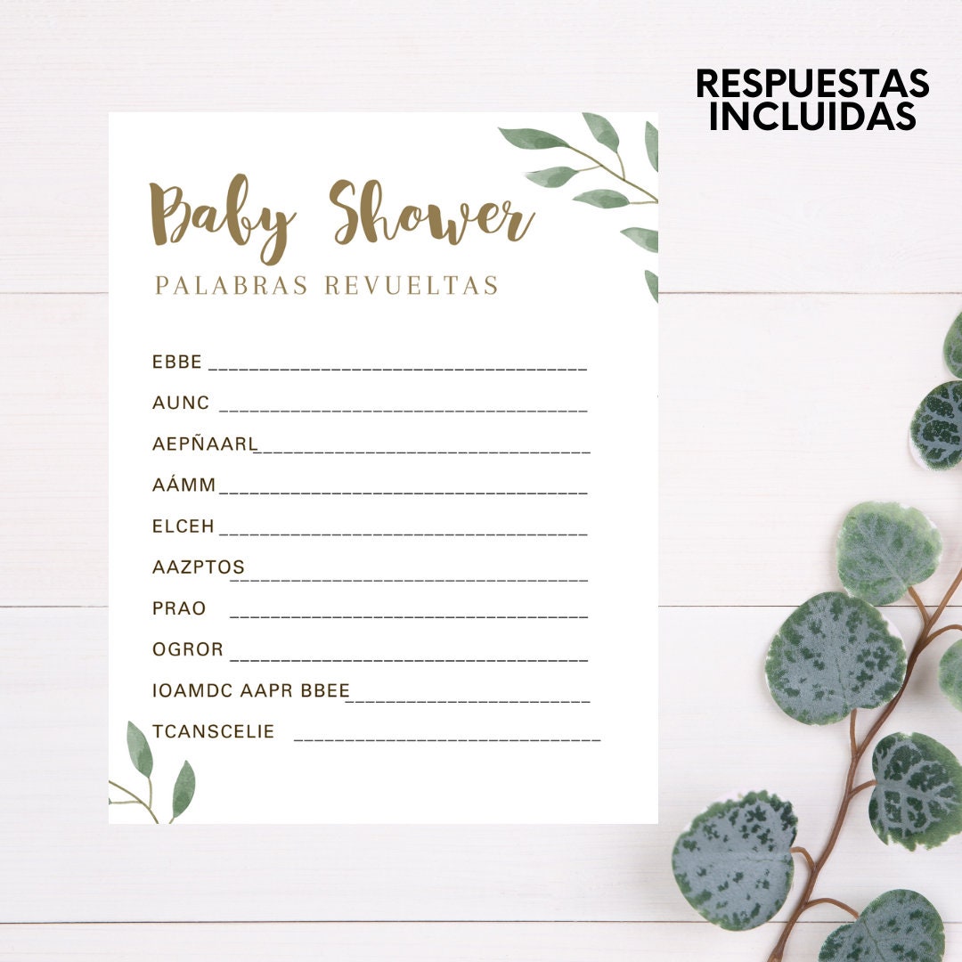 Spanish Baby Shower Game - Word Scramble - Juego De Palabras Para Baby ...