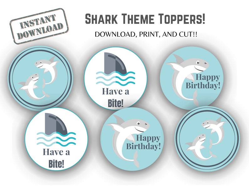 Shark Cupcake Toppers, Baby Shark Toppers, Shark Theme, Shark Party ...