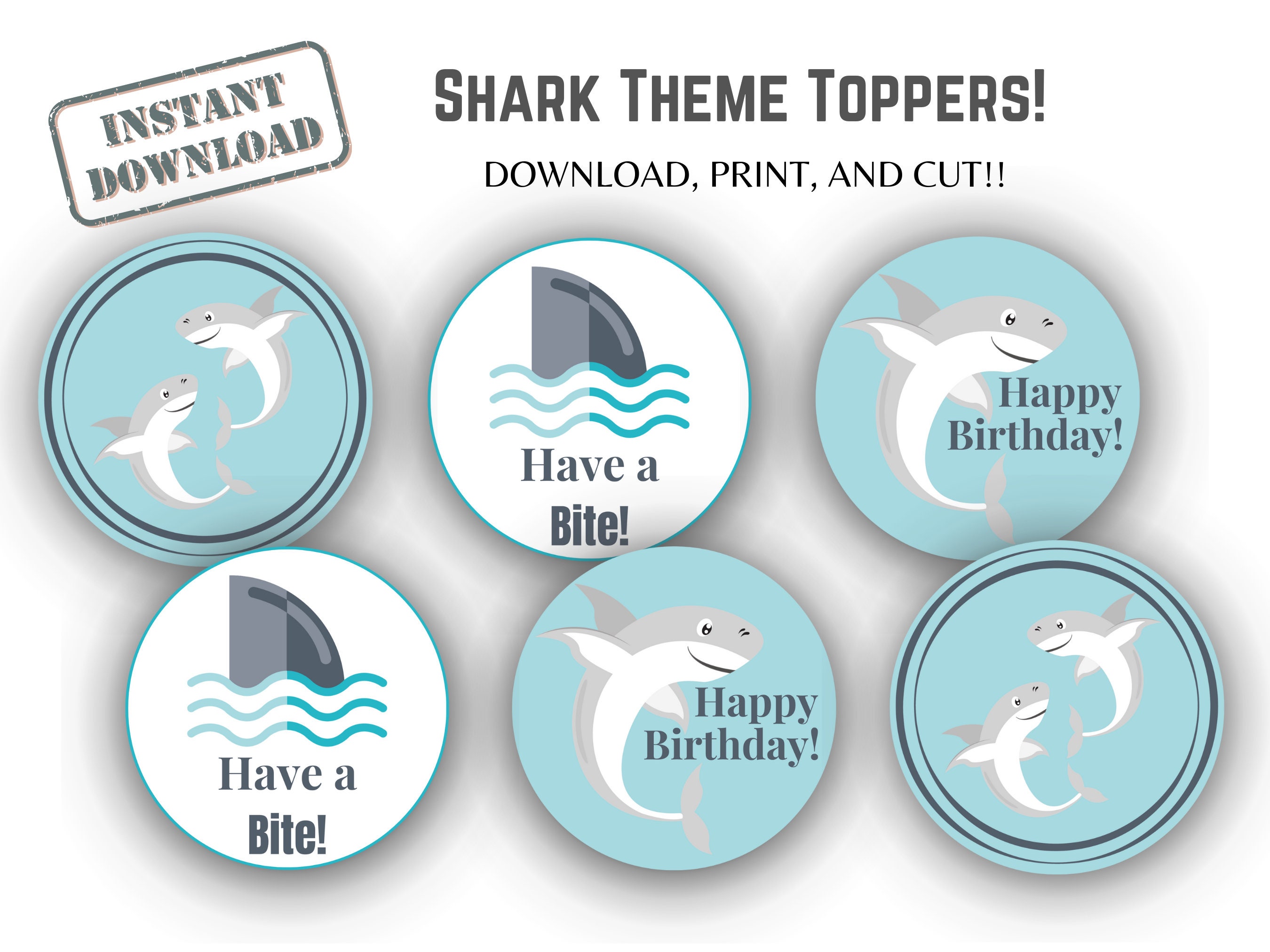 Shark Cupcake Toppers, Baby Shark Toppers, Shark Theme, Shark Party ...