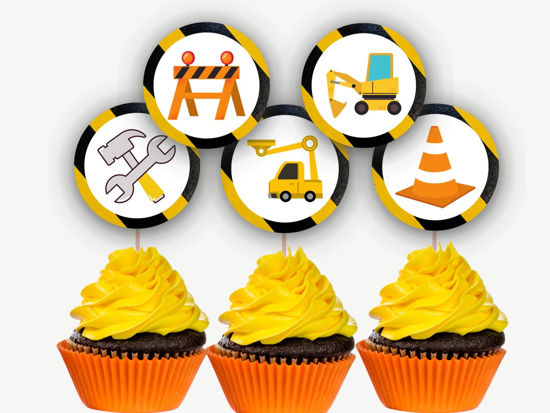 Construction Toppers, Construction Theme Party, Construction Cupcake ...