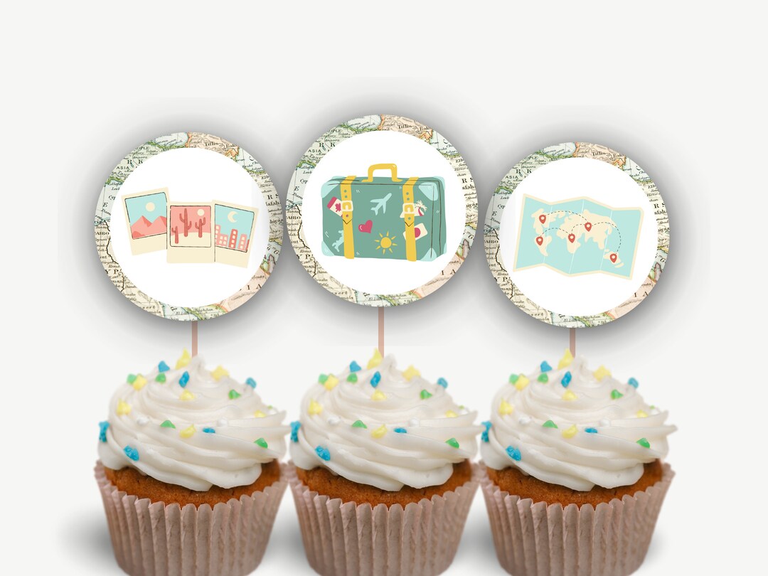 Travel Toppers, Bon Voyage Party, Travel Theme Cupcake Toppers ...