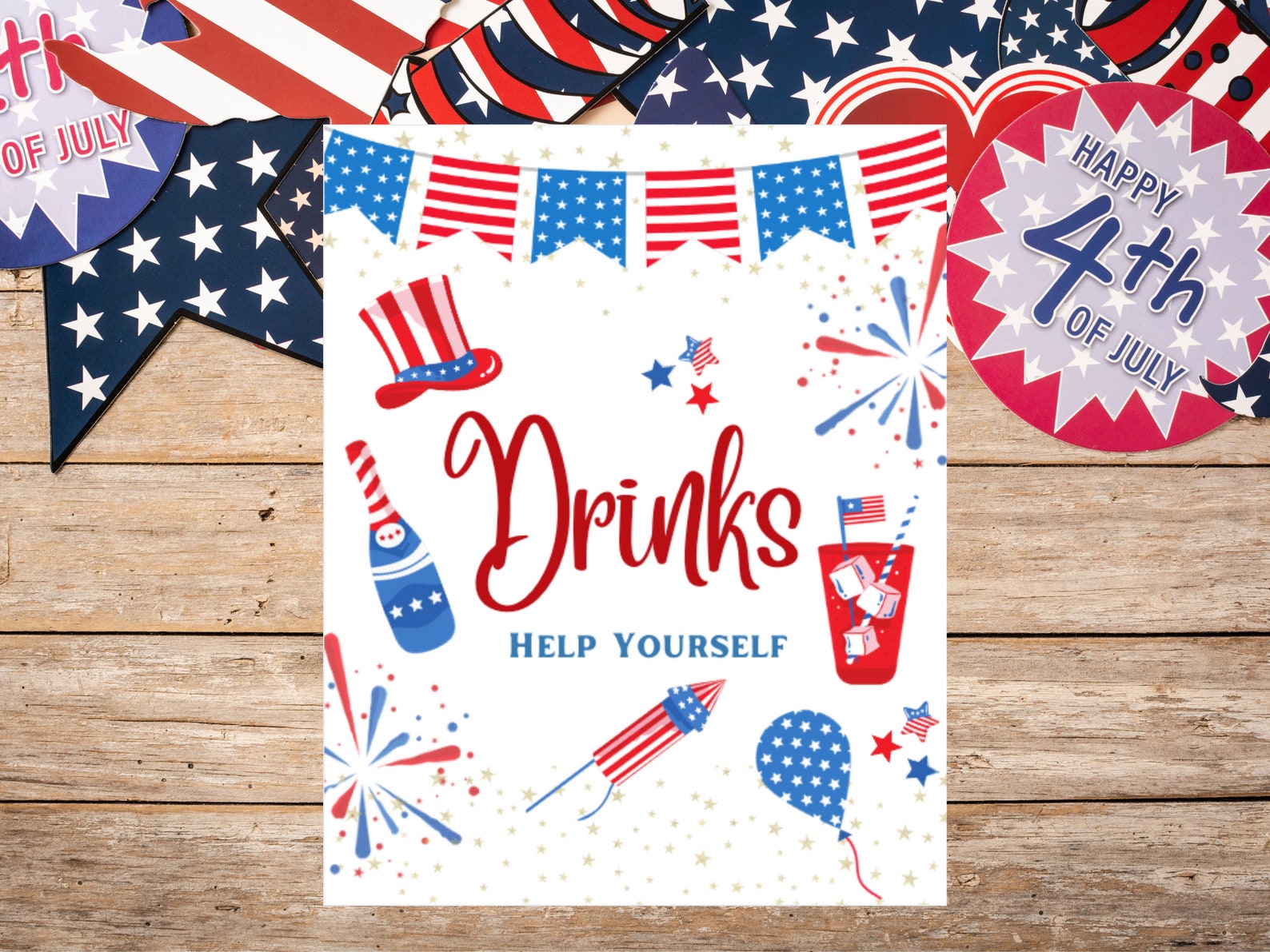 4th of July Sign, 4th of July Party Sign, Drinks Sign, Printable Signs ...