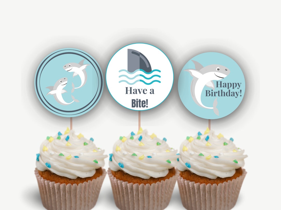 Shark Cupcake Toppers, Baby Shark Toppers, Shark Theme, Shark Party ...