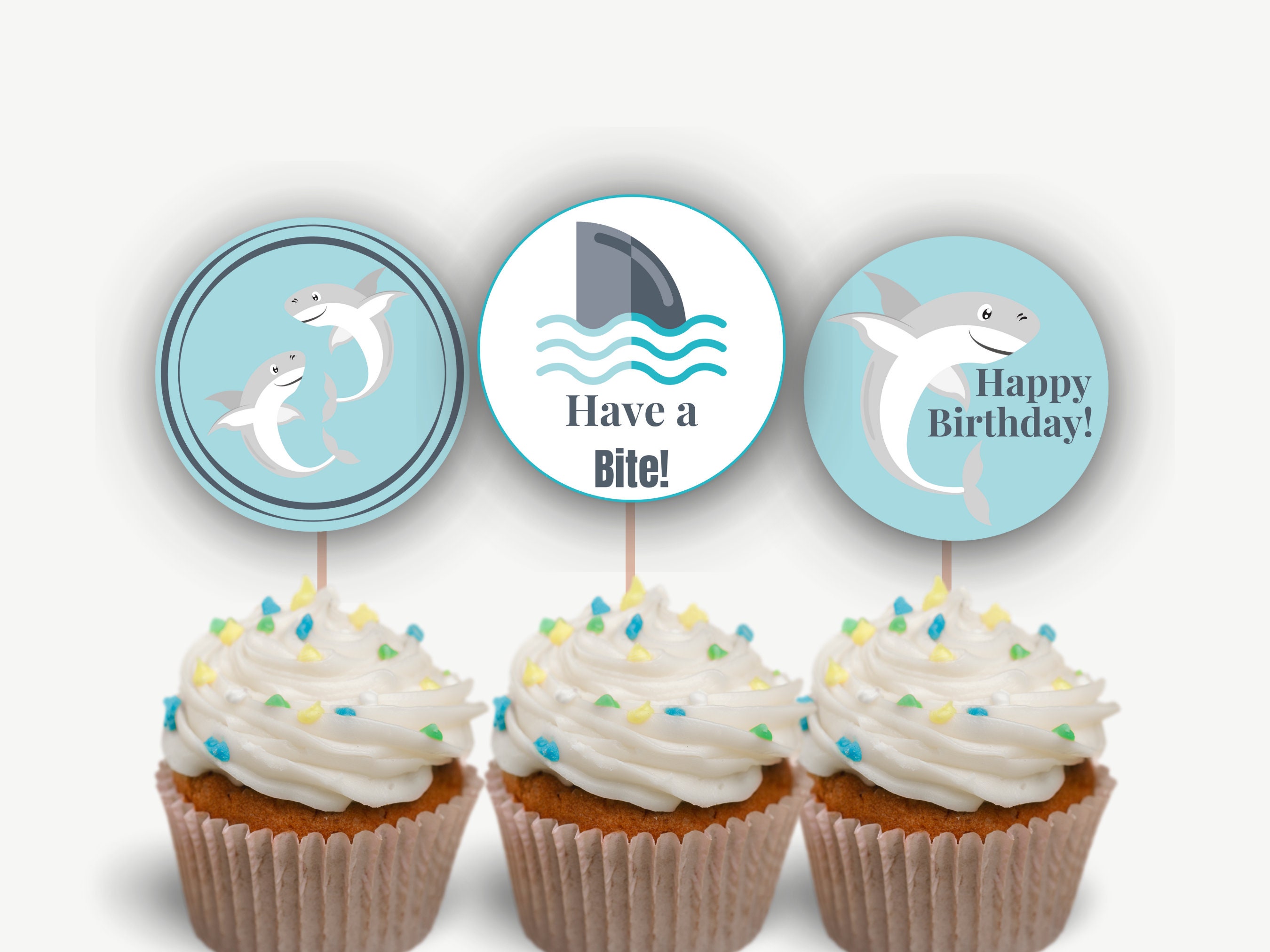 Shark Cupcake Toppers, Baby Shark Toppers, Shark Theme, Shark Party ...