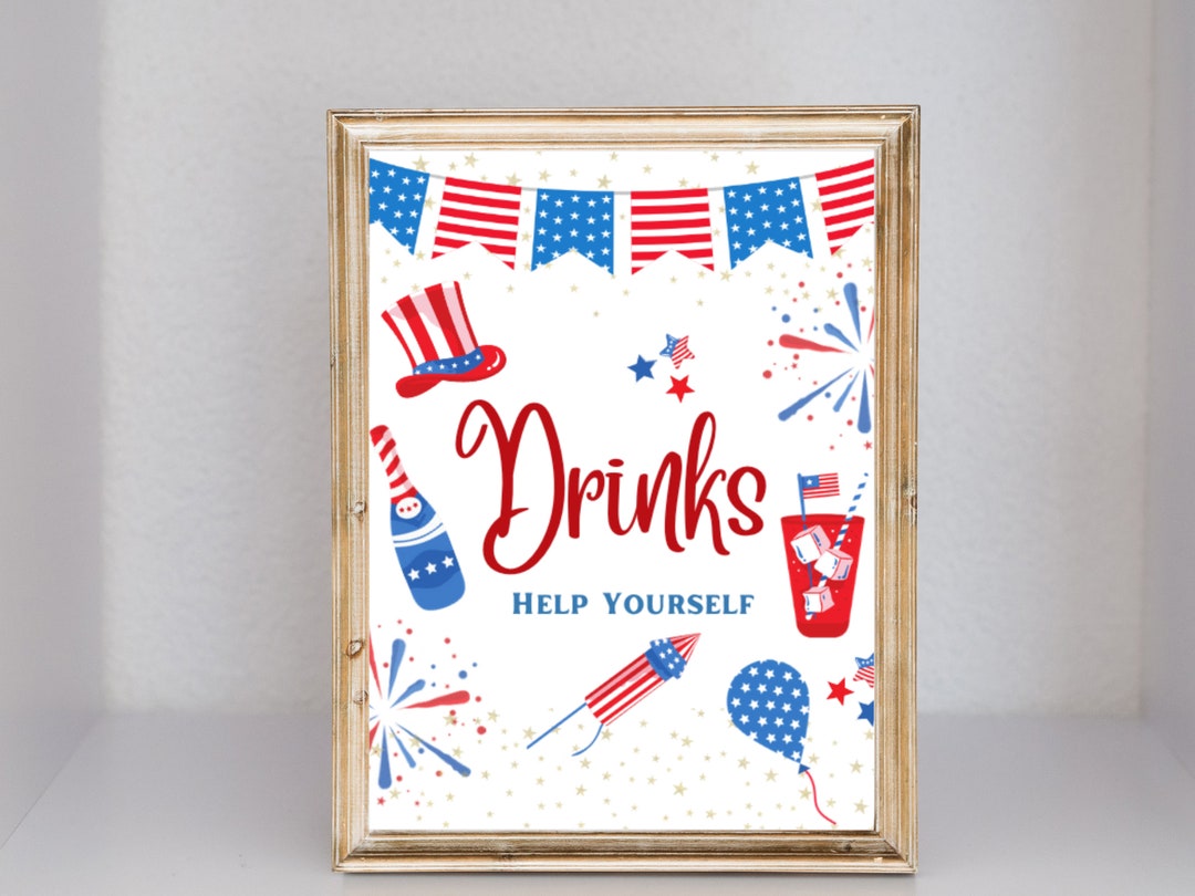 4th of July Sign, 4th of July Party Sign, Drinks Sign, Printable Signs ...