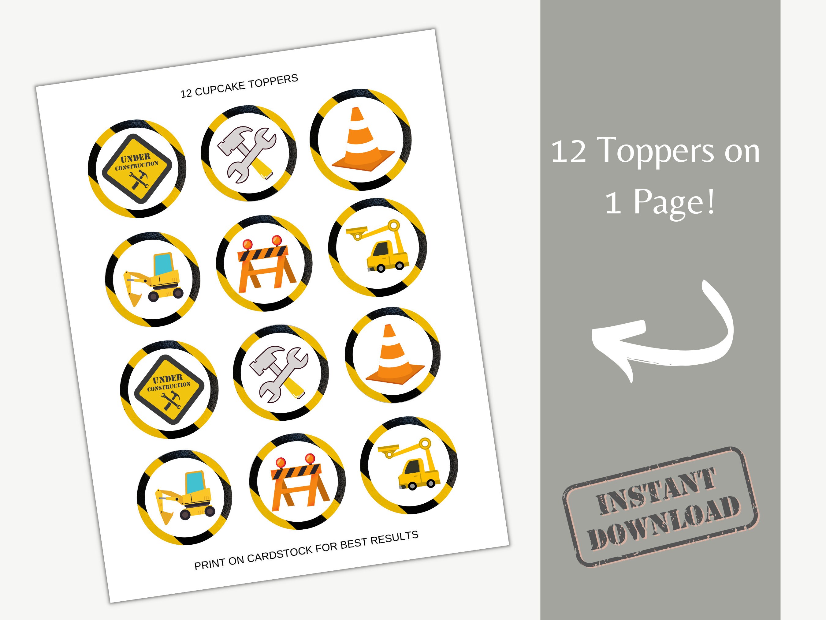 Construction Toppers, Construction Theme Party, Construction Cupcake ...