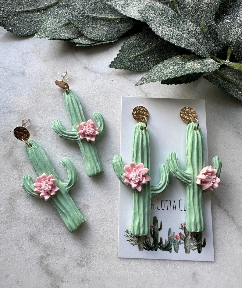 Handmade Clay Statement Saguaro Cactus Earrings - Etsy