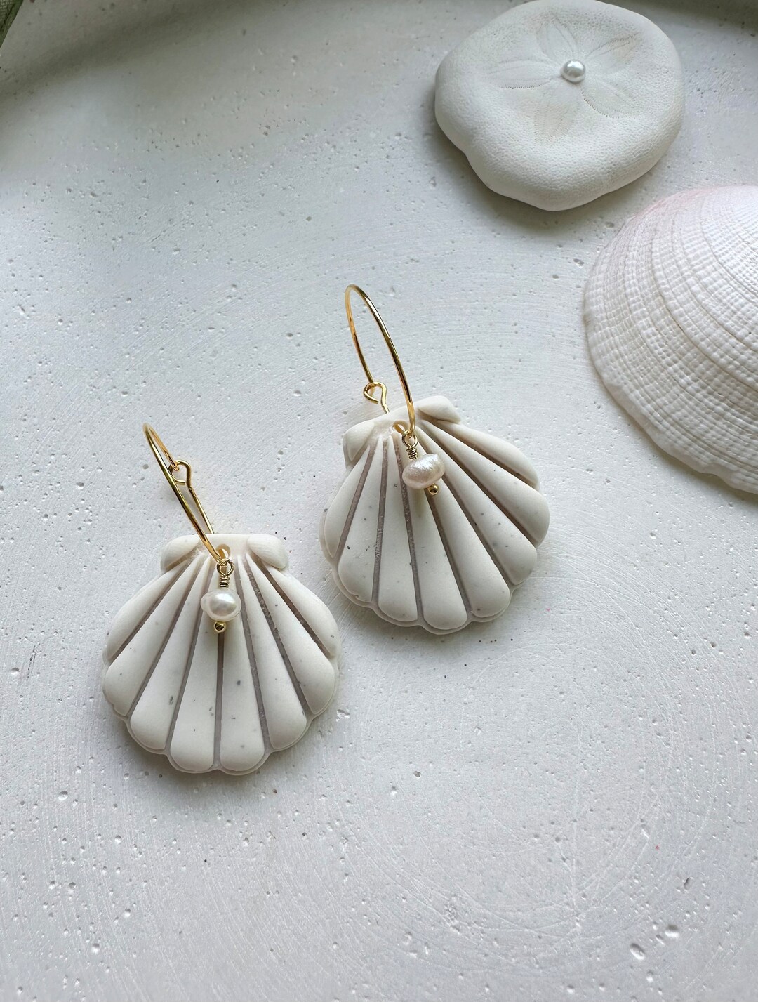 Handmade Clay Sea Shell Hoop Earrings - Etsy