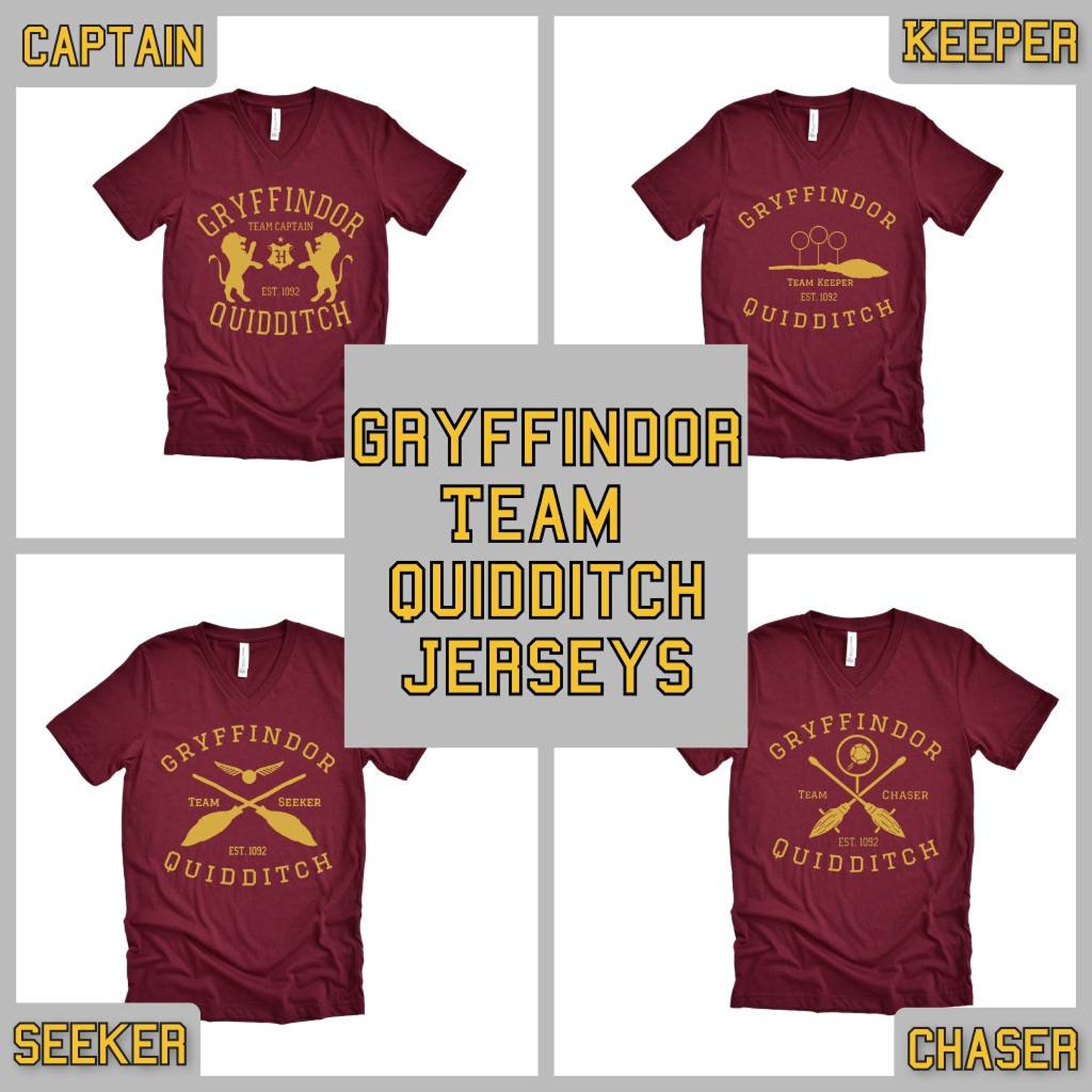 Gryffindor Team Quidditch Jerseys, Hogwarts Alumni Shirts, Team Captain ...