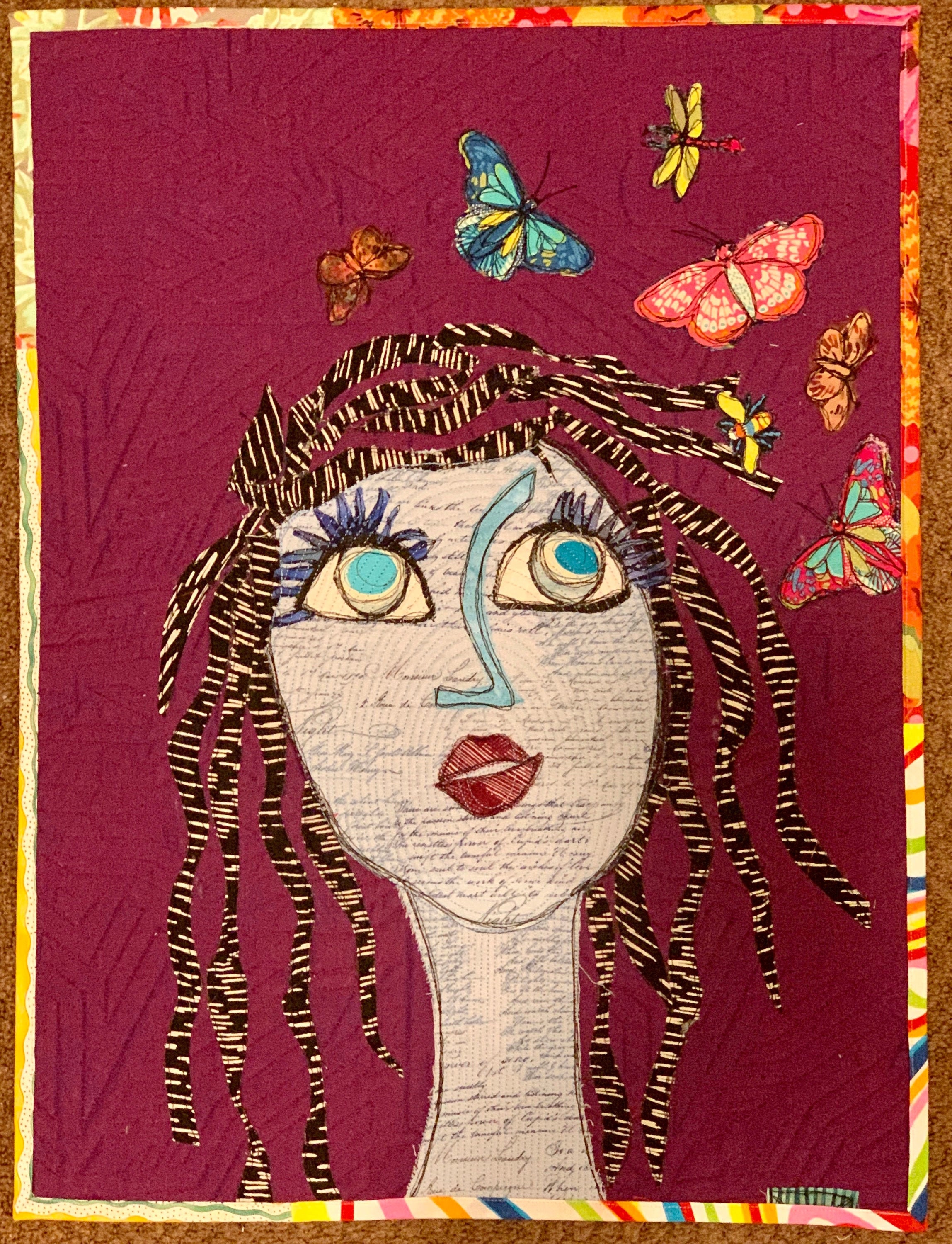 KATE Handmade Textile Art Quilt, Portrait With Butterflies - Etsy