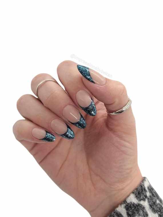Blue Glitter French Tips Sparkle French Gel Nails - Etsy