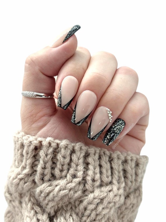 Chevron And Glitter Nails