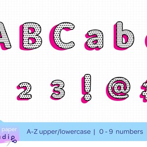 Polka Dot Letters, Hot Pink Black White Polka Dots, Full Alphabet, 0-9 ...