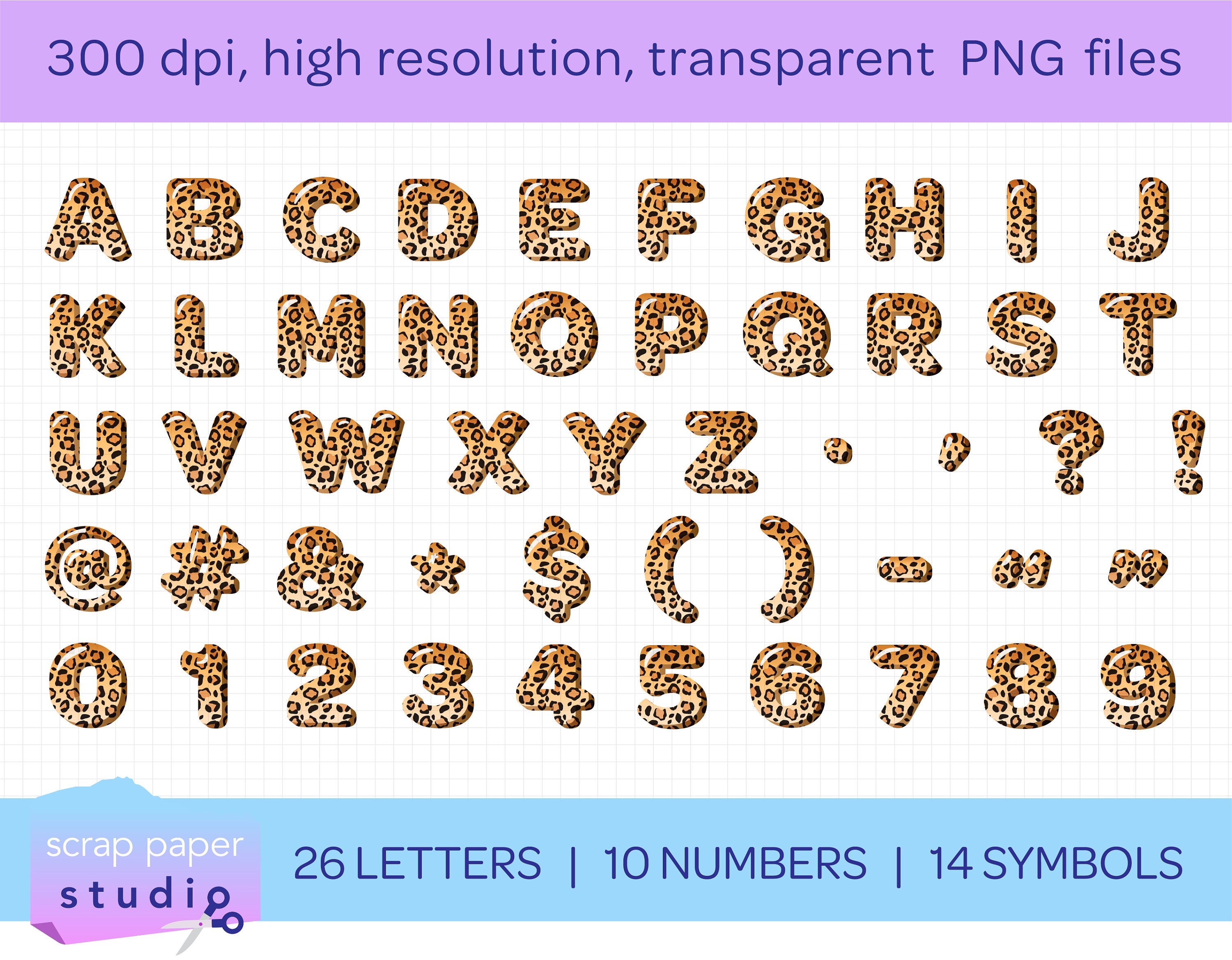 Leopard Print Bubble Letters Instant Download Wild Animal - Etsy