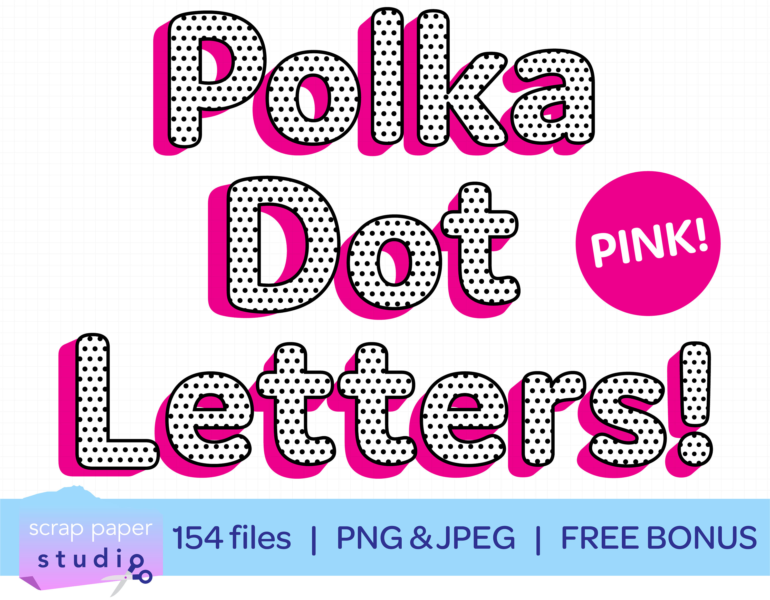 Polka Dot Letters, Hot Pink Black White Polka Dots, Full Alphabet, 0-9 ...