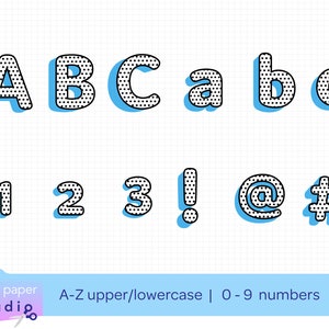 Polka Dot Letters, Blue Black White Polka Dots, Full Alphabet, 0-9 ...