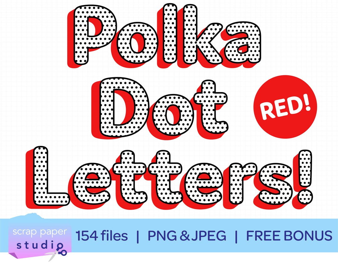Polka Dot Letters, Red, Black, White, Full Alphabet, 0-9, Symbols, 154 ...