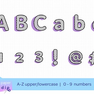 Polka Dot Letters, Purple Black White Polka Dots, Full Alphabet, 0-9 ...