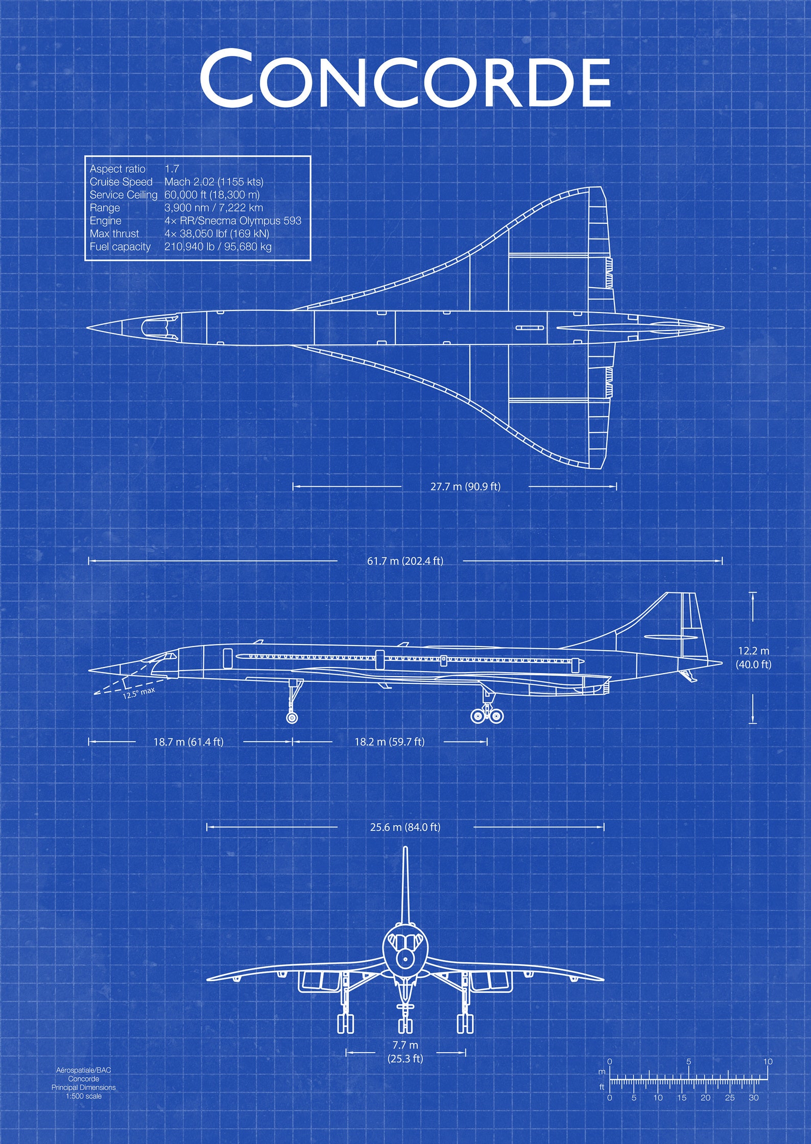 Concorde Poster Design Blueprint Wall Art Supersonic Jet - Etsy Ireland