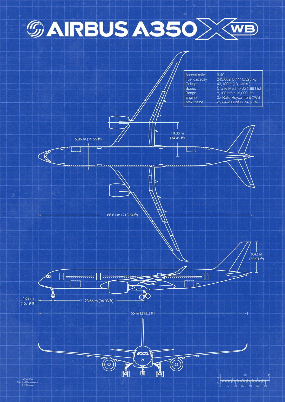Airbus A350 XWB Poster Design Blaupause Wall Art Dimension - Etsy.de
