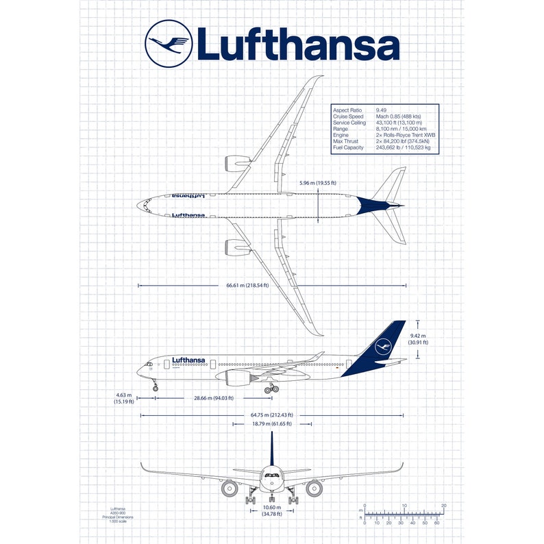 Lufthansa Airbus A350 Aircraft Print Poster Wall Art Blueprint - Etsy