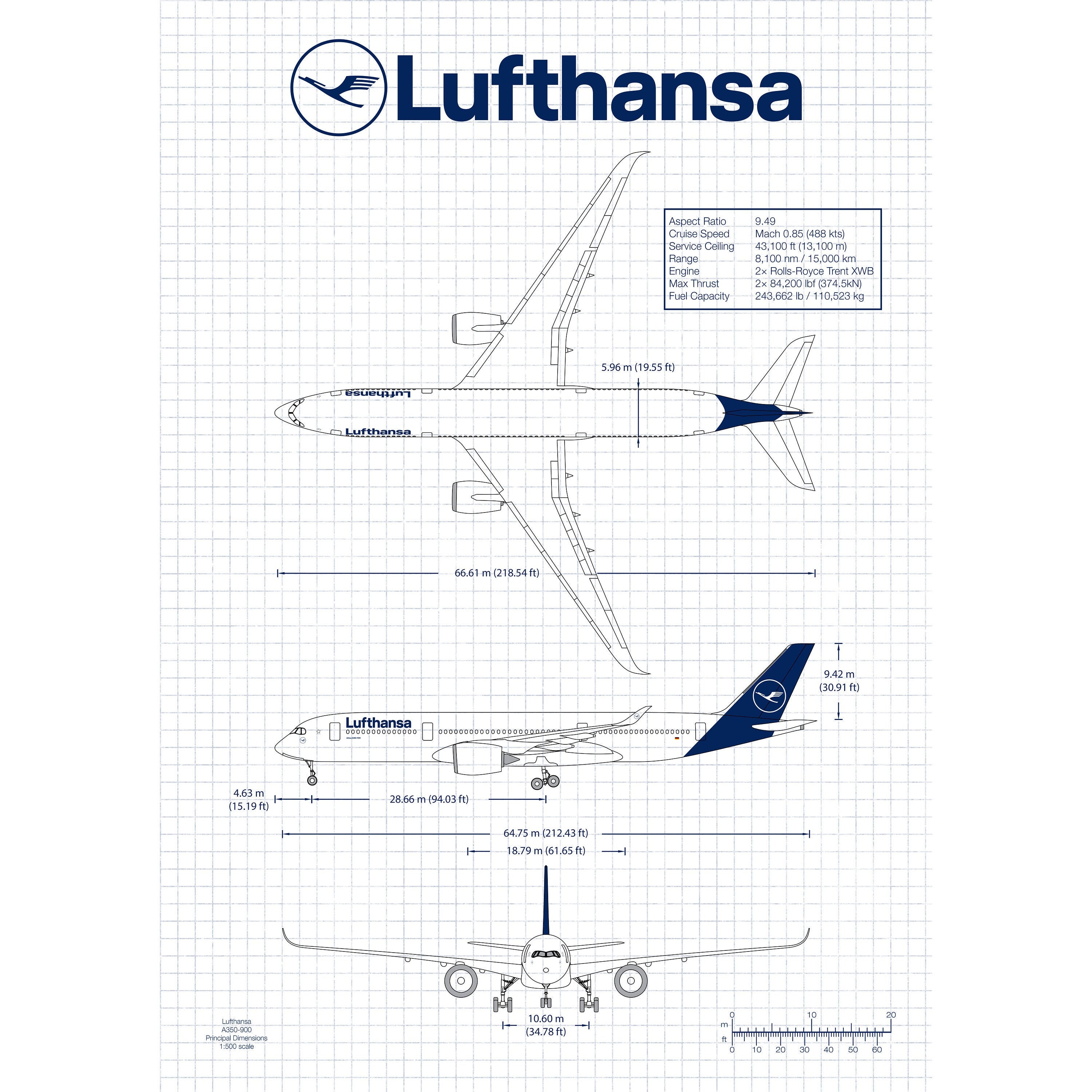 Lufthansa Airbus A350 Aircraft Print Poster Wall Art Blueprint - Etsy ...