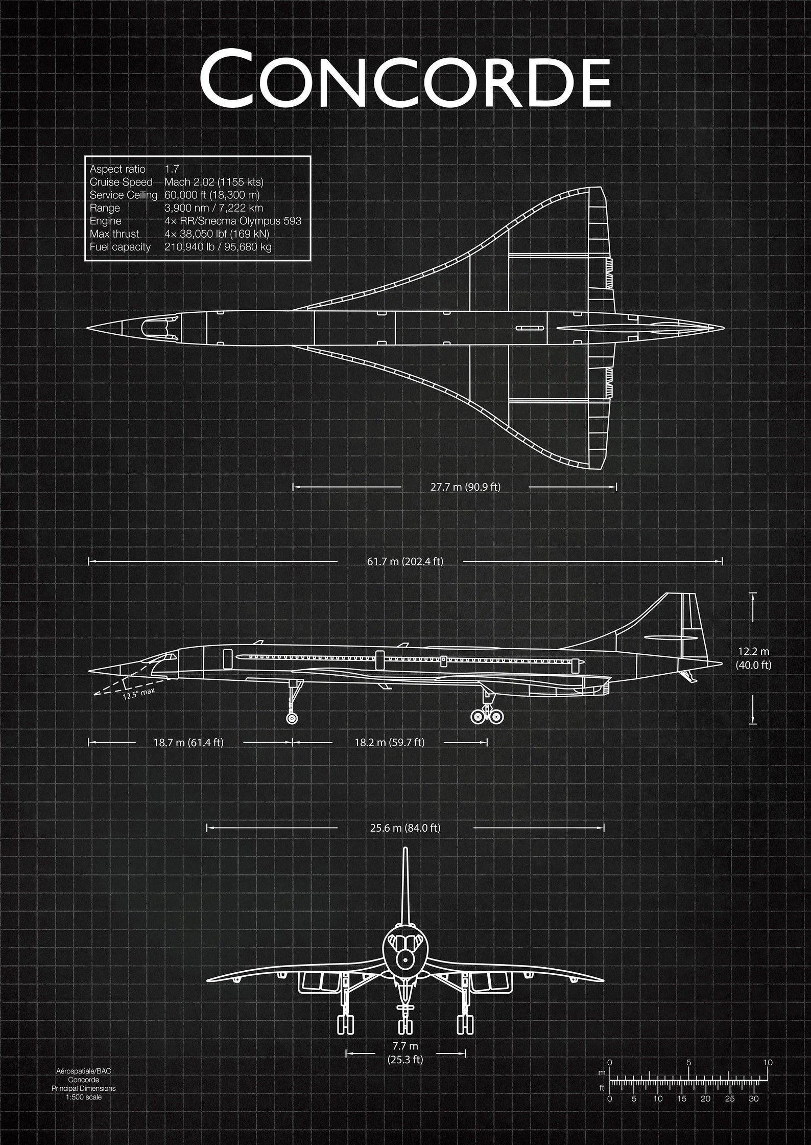 Concorde Poster Design Blueprint Wall Art Supersonic Jet - Etsy