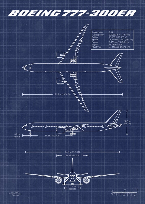 Home & Living Poster Boeing 777-300 Blueprint Home Décor etna.com.pe