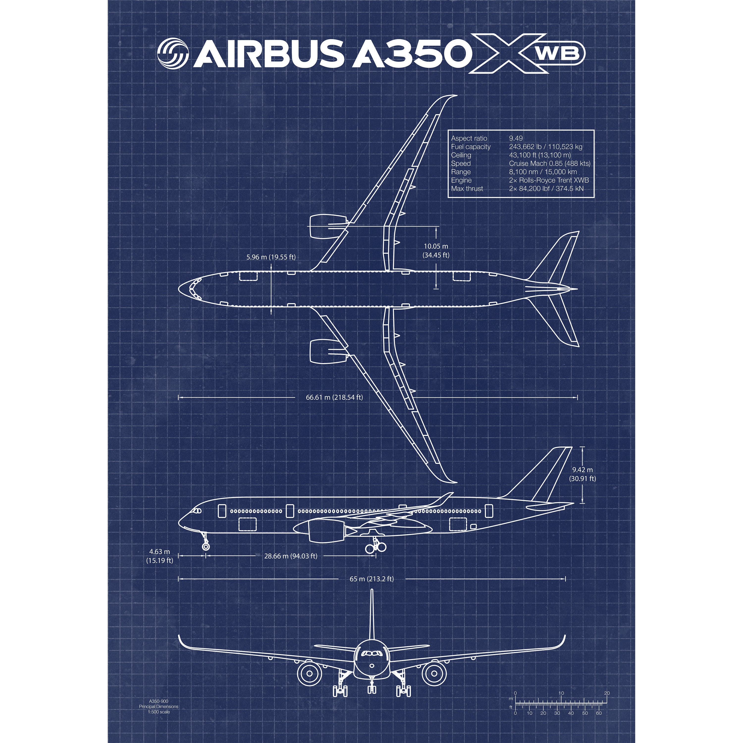 Airbus A350 XWB Poster Design Blueprint Wall Art Dimension - Etsy Australia
